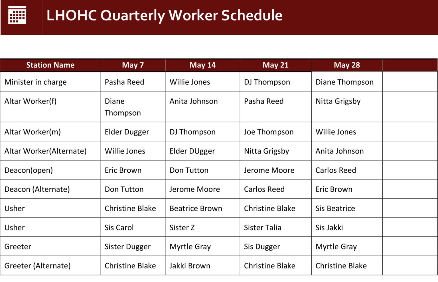 Work Schedule – Lighthouse Of Hope Church | Belleville, Illinois ...